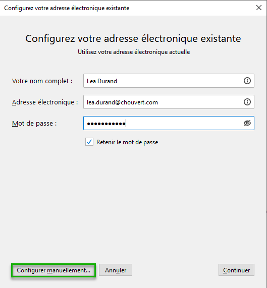Configuration de messagerie dans Mozilla Thunderbird